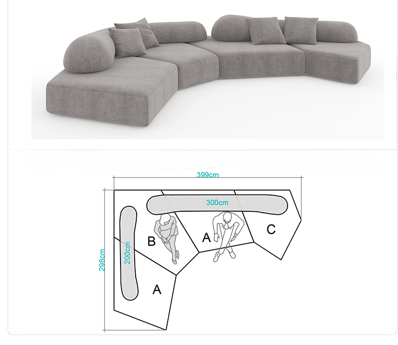 Rock sofa living room sofa Italian minimalist fabric villa module doub ...